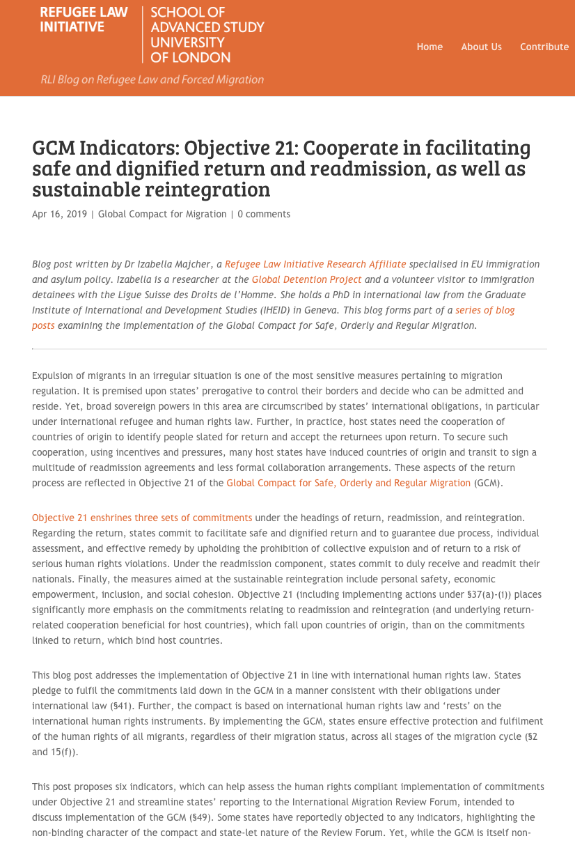 GCM Indicators: Objective 21: Cooperate in Facilitating Safe and ...