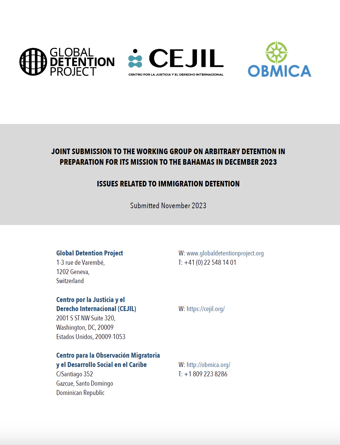 The Bahamas: Joint Submission to the Working Group on Arbitrary Detention - Global Detention ...