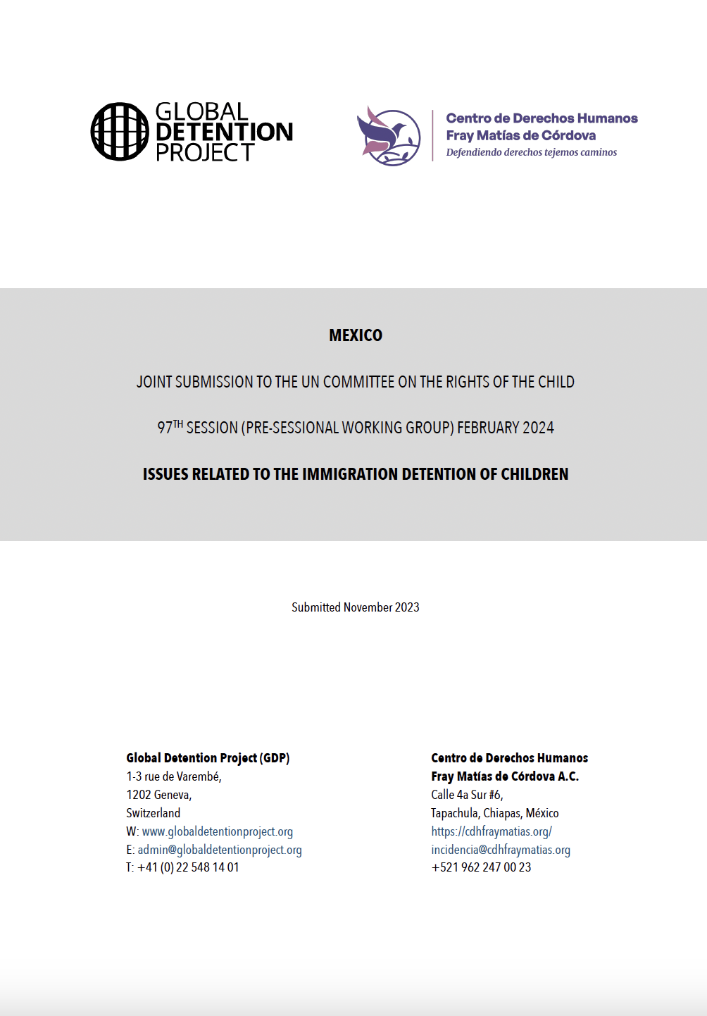 Mexico: Joint Submission to the Committee on the Rights of the Child - Global Detention Project ...