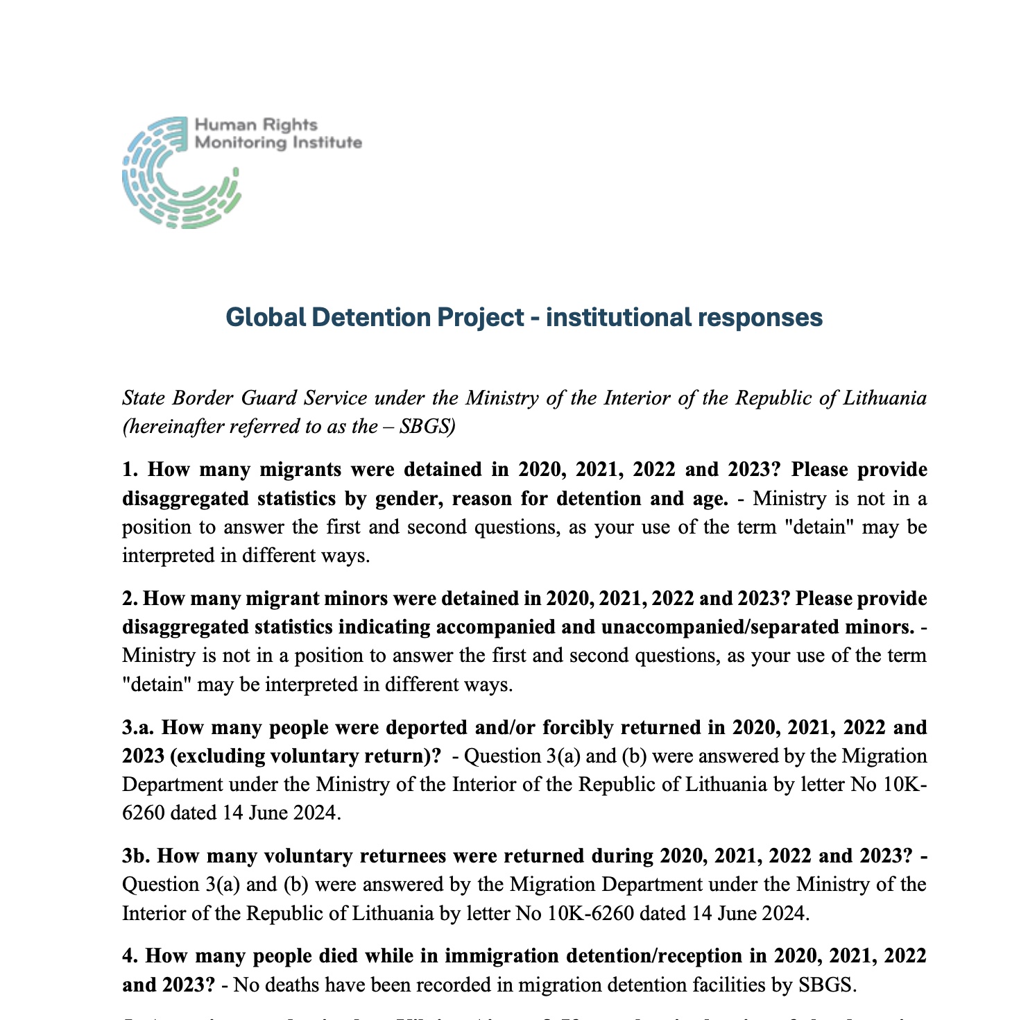 Lithuania’s Border Guard Provides Limited Responses to Detention ...